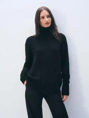 WHITE & WARREN Cashmere Oversized Standneck Sweater In Size - Black