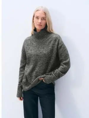 WHITE & WARREN Cashmere Oversized Standneck Sweater In Size - Black