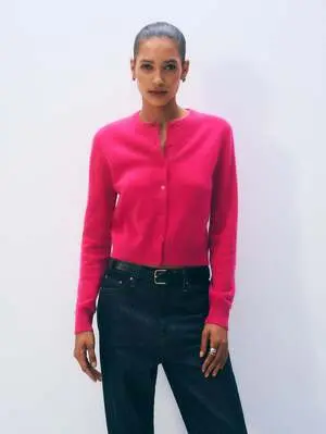 WHITE & WARREN Cashmere Crewneck Cardigan Sweater In Size - Pink