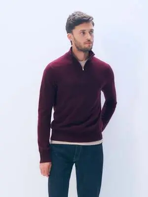 WHITE & WARREN Cashmere Quarterzip Sweater In Size - Sangria
