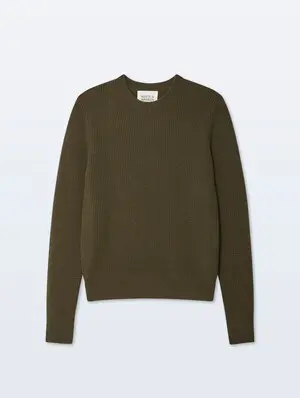 WHITE & WARREN Cashmere Blend Waffle Crewneck Top In Size - Sage