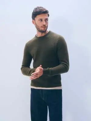 WHITE & WARREN Cashmere Blend Waffle Crewneck Top In Size - Sage