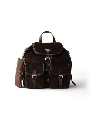 Prada Medium Corduroy And Leather Backpack - Brown