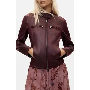 Desigual Faux Leather Jacket - Dark Red
