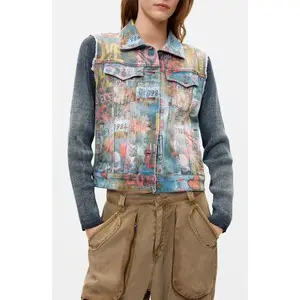 Desigual Graffiti Ribbed Sleeve Trucker Jacket