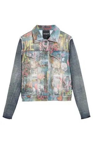 Desigual Graffiti Ribbed Sleeve Trucker Jacket