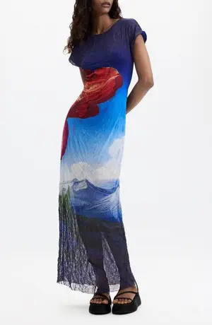 Desigual Graphic Print Jersey Dress - Blue