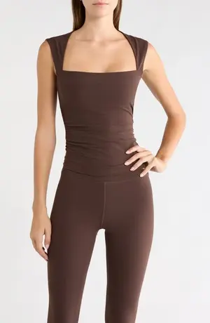 MPG Cloud Square Neck Ruched Performance Tank - Java