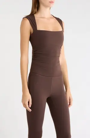 MPG Cloud Square Neck Ruched Performance Tank - Java