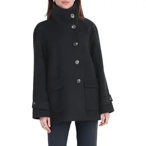 Tahari Harper Wool Blend Funnel Neck Coat - Black