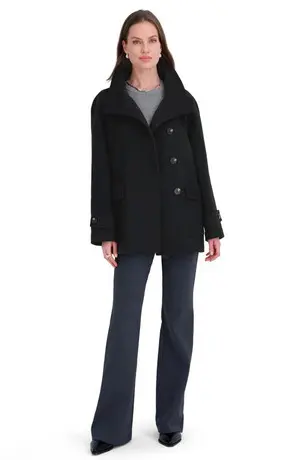 Tahari Harper Wool Blend Funnel Neck Coat - Black