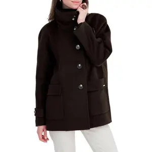 Tahari Harper Wool Blend Funnel Neck Coat - Chocolate