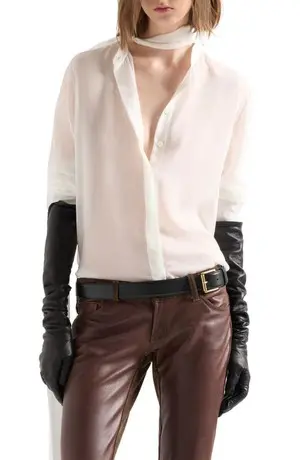 7 For All Mankind Silk Bow Shirt - Silk Ivory