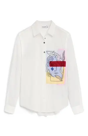 Desigual Embroidered Patch Cotton Button Down Shirt
