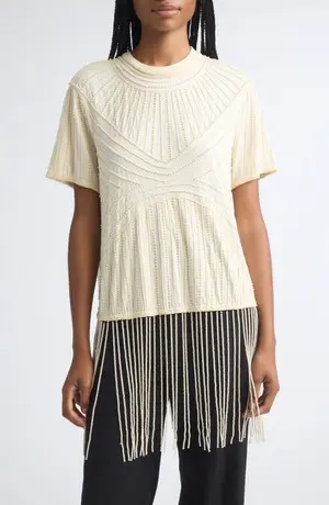 Sea Carlotta Embroidered Fringe Top - Cream