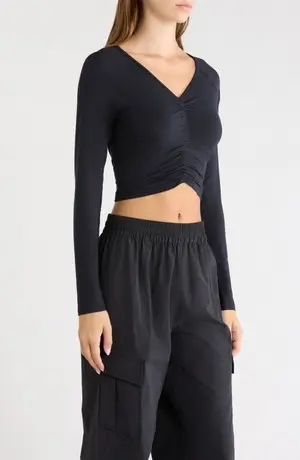 MPG Breeze Ruched Long Sleeve Top - Black