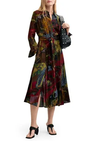 Desigual Printed Long Sleeve Shirt Dress - Green