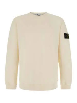 Stone Island Crewneck Sweatshirt With Logo Patch On The Sleeve In Cotton For - White