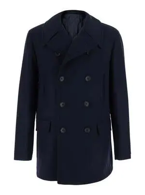 Tagliatore San Francisco' Blue Double-breasted Coat With Notched Revers In Wool Blend For - Multicolor