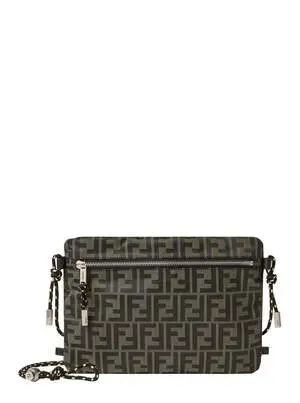 Fendi Clutch Bag With Rope Shoulder Strap And Zip Closure In Ff Canvas For - Brown