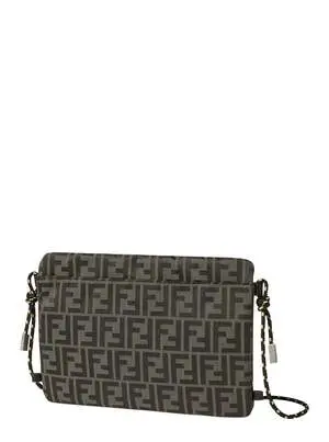 Fendi Clutch Bag With Rope Shoulder Strap And Zip Closure In Ff Canvas For - Brown