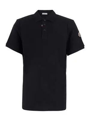 Moncler Black Polo Shirt With Classic Collar And Logo Patch On The Sleeve In Cotton For - Multicolor