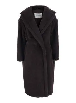 Max Mara Ted Girl' Brown Double-breasted Coat With Maxi Notched Revers In Wool Blend For - Multicolor