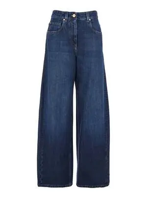 Brunello Cucinelli Blue Jeans With Five Pocket Design And Logo Patch On The Back In Denim For - Multicolor