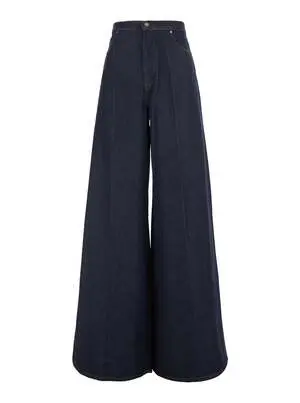 Max Mara Quatto' Blue High-waisted Jeans With Wide Leg In Denim For - Multicolor
