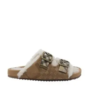 Burberry Urchin Sandals In Check Shearling - Cream