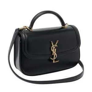 Saint Laurent Box Small Leather Solferino Bag With Handle - Black