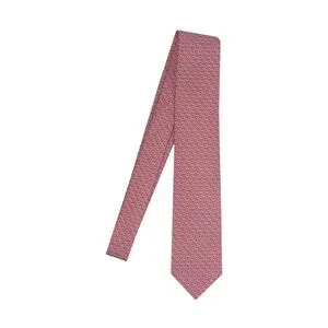 FERRAGAMO Gancini Cerchio Print Silk Tie - Red