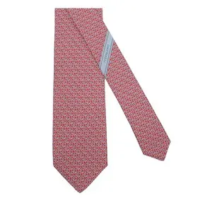 FERRAGAMO Gancini Cerchio Print Silk Tie - Red