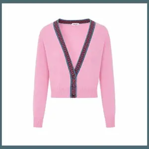 Versace Knit Cardigan With Contrasting Greca Motif - Pink