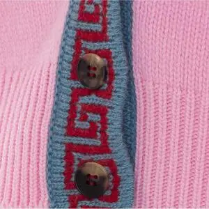 Versace Knit Cardigan With Contrasting Greca Motif - Pink