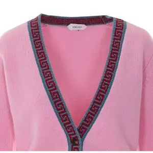 Versace Knit Cardigan With Contrasting Greca Motif - Pink