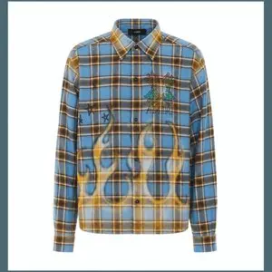 Amiri Ma Quad Flames Flannel Shirt - Blue