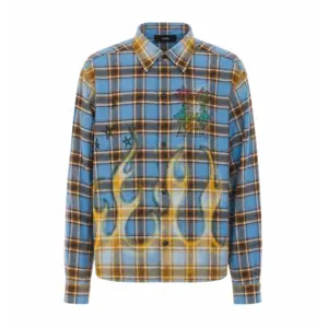 Amiri Ma Quad Flames Flannel Shirt - Blue