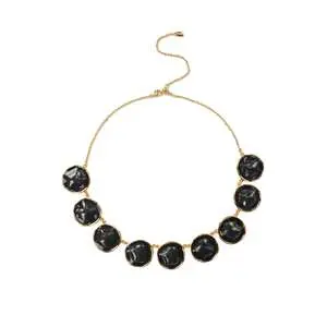 RETRO CHIC Black / Gold Black Enamel Ripple Necklace - Black/gold