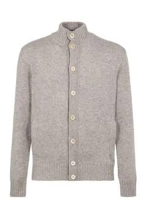 SLOWEAR Virgin Wool Casual High-neck Cardigan With Button Front Pockets - Grey