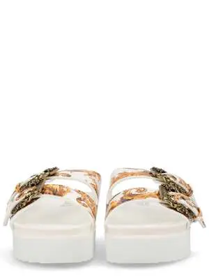Versace Platform Slide Sandals With Chain Detail - White