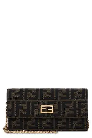 Fendi Clutch Continental With Embossed Details And Shoulder Strap