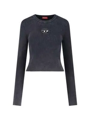 DIESEL® Ribbed Long Sleeve Cutout Logo Top