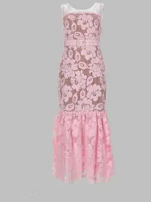 SELF-PORTRAIT Sleeveless Lace Midi Dress With Belt