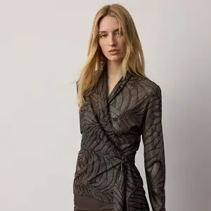 Ralph Lauren Shea Foiled Crinkle Chiffon Wrap Blouse