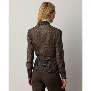 Ralph Lauren Shea Foiled Crinkle Chiffon Wrap Blouse
