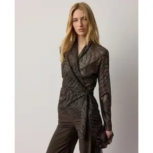Ralph Lauren Shea Foiled Crinkle Chiffon Wrap Blouse