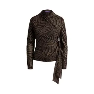 Ralph Lauren Shea Foiled Crinkle Chiffon Wrap Blouse