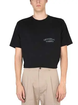 Universal Works Classic Crewneck T-shirt With Front Pocket For - Black