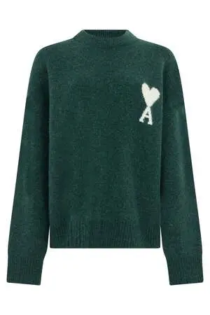 AMI Paris Alpaca-blend Logo Crewneck Sweater - Green
